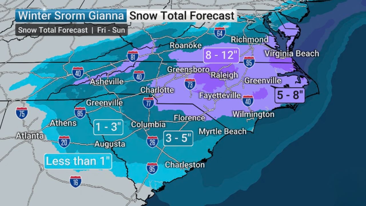 Virginia and North Carolina Set for Heavy Snow as Winter Storm Gianna ...